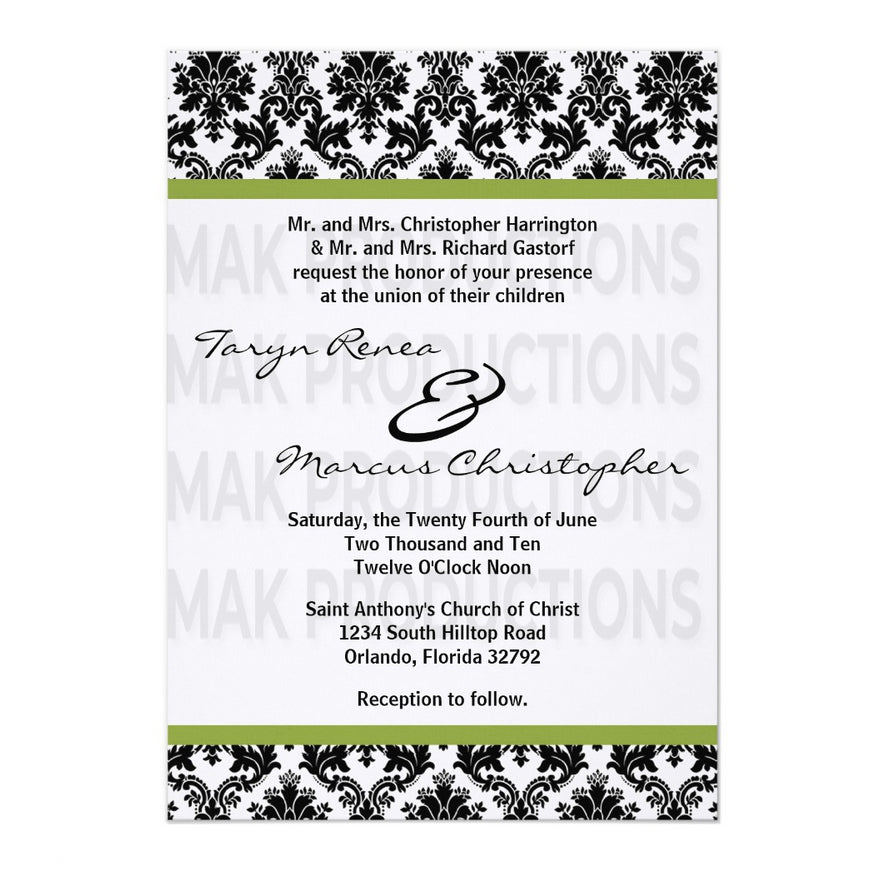 5x7 Wedding Invitation - Black, White, and Green Simplistic Formal Ele ...